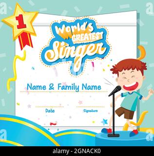 World greatest singer certificate template illustration Stock Vector ...