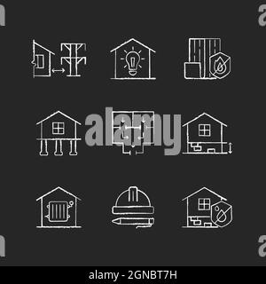 Home building regulation chalk white icons set on dark background Stock ...