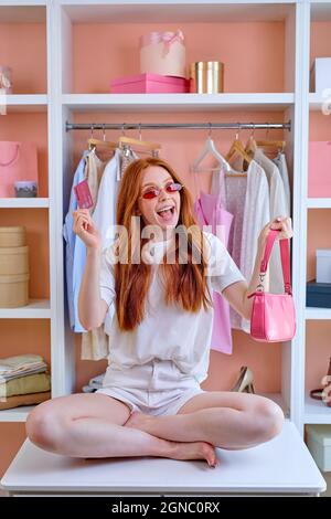 Online shopping and beauty concept. Satisfied asian female customer ...