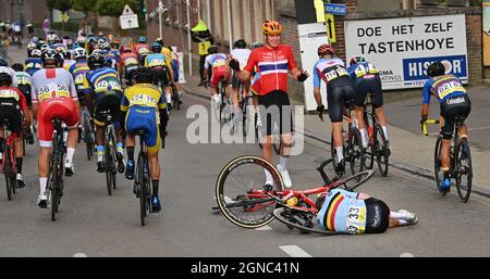 Belgian Lennert Van Eetvelt pictured in action during the U23 men road race at the UCI Road ...