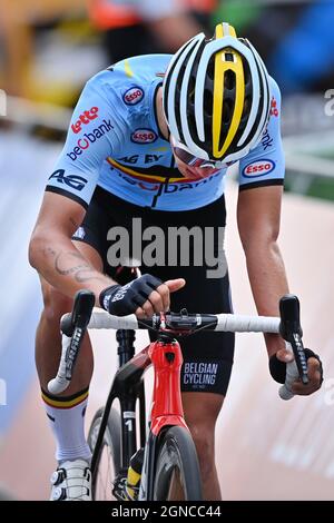 Belgian Thibau Nys pictured in action during the men's elite race at ...