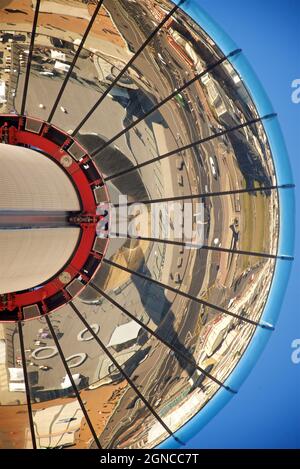 Detail of the i360 observation tower against a blue sky with ...