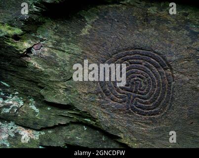 Rocky Valley Rock Carvings, Trethevey, Tintagel, Cornwall, UK. One of ...