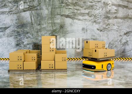AGV machine with cargo box carrier, 3D illustrations rendering Stock ...