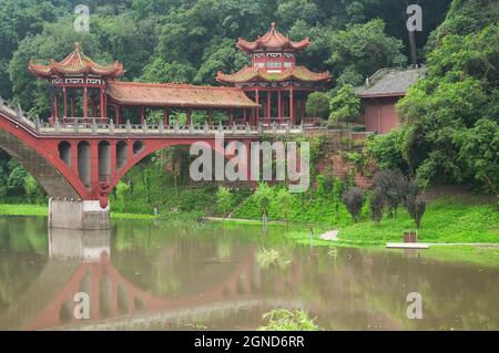 The Min River Bridge in Leshan, China, and the city at night Stock ...