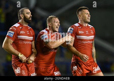 Kane Linnett (12) of Hull KR celebrates his try in, on 6/11/2021 ...
