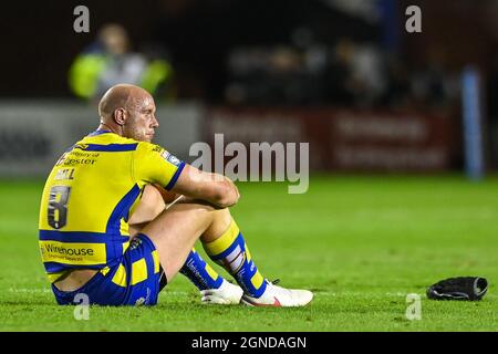 Chris Hill (8) of Warrington Wolves dejected after they lose to Hull KR ...