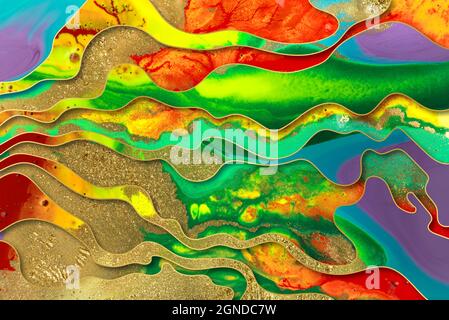 Rainbow artwork texture with gold dust and borders Stock Photo - Alamy
