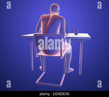 Bad posture whilst using laptop, illustration Stock Photo - Alamy