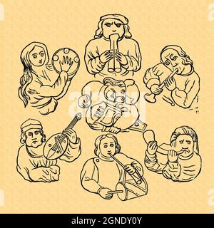 Medieval musicians and their instruments, a restored reproduction of an ...