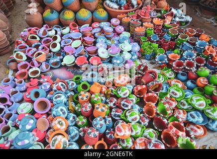 Traditional pottery shop in Bagan, Myanmar. Bagan is a famous tourist ...