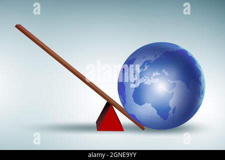 Earth being lifted with the lever- 3d rendering Stock Photo - Alamy