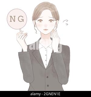 Woman in suit with NG sign. On white background Stock Photo - Alamy