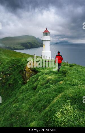 Mykines Holmur Lighthouse, Mykines Island, Faroe Islands Stock Photo ...
