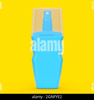 Blue sunscreens bottle or sunblock cream tube isolated on yellow ...