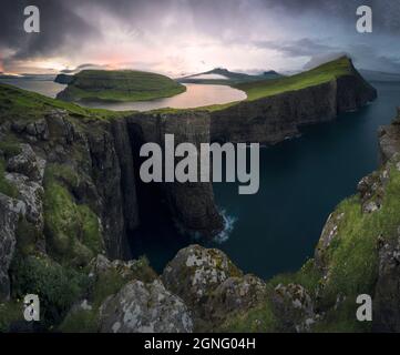 The floating lake illusion at Sorvagsvatn on the Faroe Islands during ...