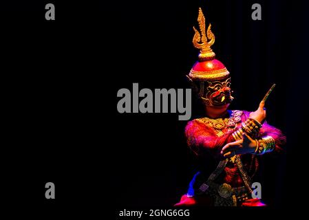 lakhon khol khmer masked dance performer in costume at phnom penh ...