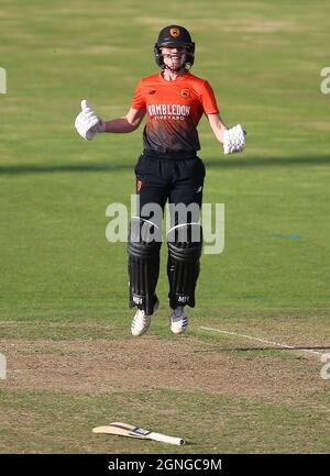Southern Vipers' Emily Windsor celebrates winning during the Rachael ...