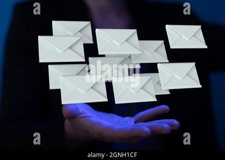 3d rendering of emails floating near a hand, Electronic Communication ...