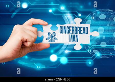 Conceptual display Gingerbread Man, Word Written on cookie made of ...