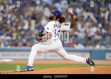 Los Angeles Dodgers pitcher Andre Jackson (94) throws in his MLB debut ...