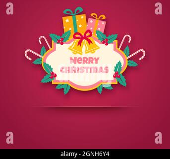 Christmas gifts and candy cane vector greeting card. Xmas and New Year ...