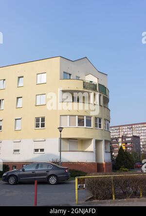 POZNAN, POLAND - Mar 21, 2015: An asphalt route and high-rise apartment ...