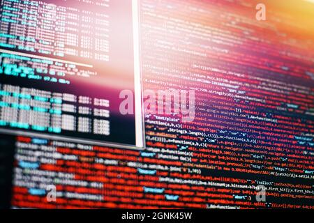 CSS, JavaScript and HTML usage. Monitor closeup of function source code ...