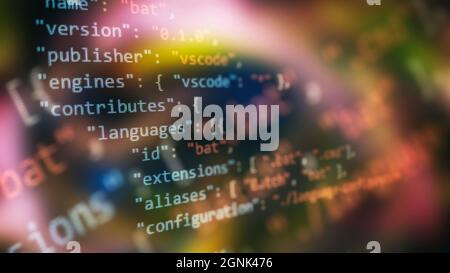 CSS, JavaScript and HTML usage. Monitor closeup of function source code ...