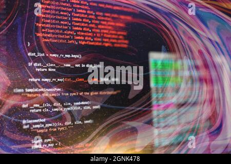 CSS, JavaScript and HTML usage. Monitor closeup of function source code ...