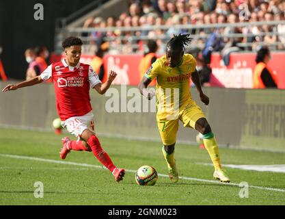Ilan Kebbal of Paris FC, left Louis Leroux of Nantes during the French ...