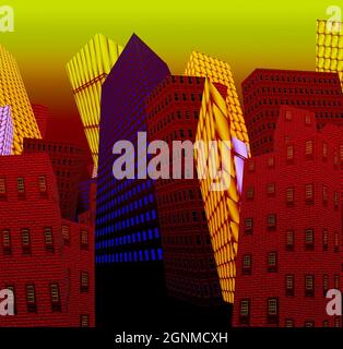 A city buildings cartoon pop art comic book style skyscraper background ...
