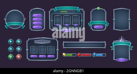 Set stone game menu panels, textured ui frames interface template in ...