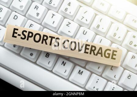 Handwriting text E Sports Coverage. Business showcase Reporting live on ...