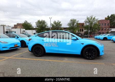Revel-branded Tesla Model Y all-electric rideshare car in New York City ...