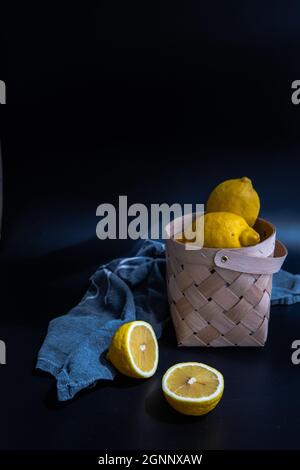 lemons bitcoin symbol of richness flat lay Stock Photo - Alamy