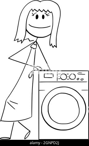 Person or Seller Leaning Towards or Showing Washing Machine, Vector ...