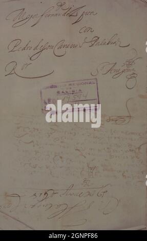 Detail of a 16th century manuscript written in Old Spanish Stock Photo ...