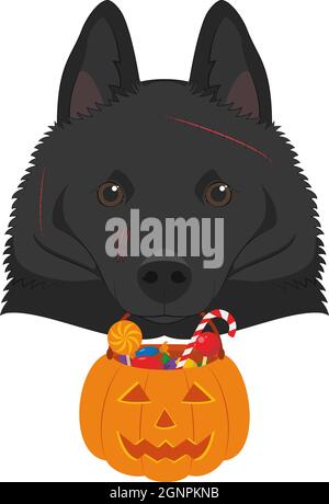 pumpkin with scary halloween face over white background, flat style ...