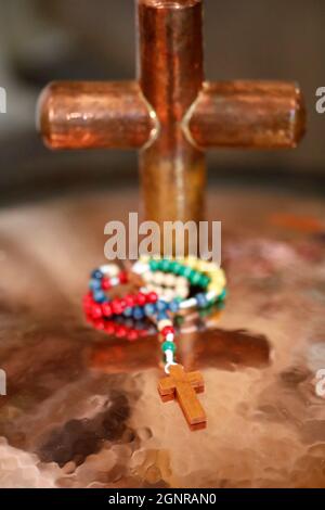 Christian cross in copper. France Stock Photo - Alamy