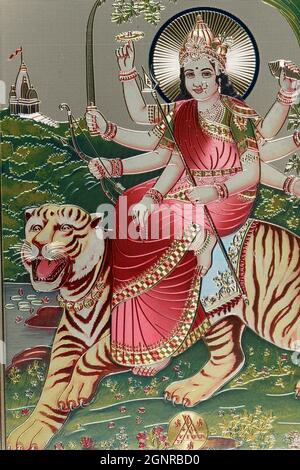 Picture of Hindu goddess Durga on a tiger Stock Photo - Alamy