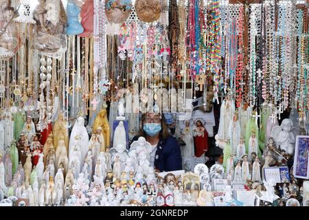 Sanctuary of Fatima. Street store with religion souvenirs. Portugal ...
