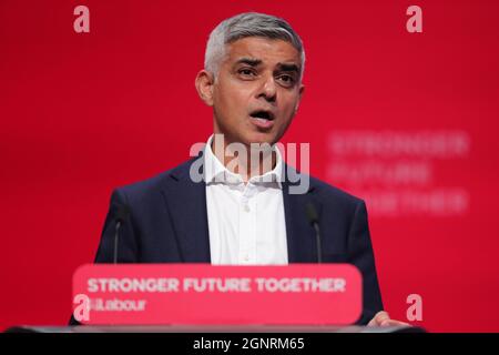 Mayor of London Sadiq Khan (centre) at the Guildhall in central London ...