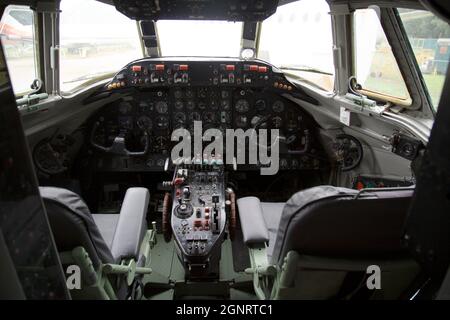 Aircraft cockpit, a Vickers 806 Viscount, at Brooklands Museum ...