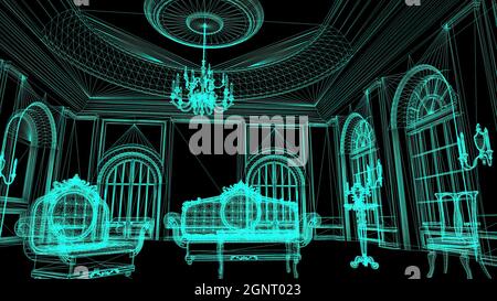 3d illustration - Wireframe Model Of Pompous Palace With Columns Stock ...