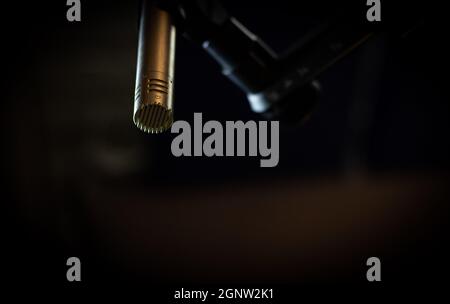 Small condenser mic overhead drum recording Stock Photo - Alamy