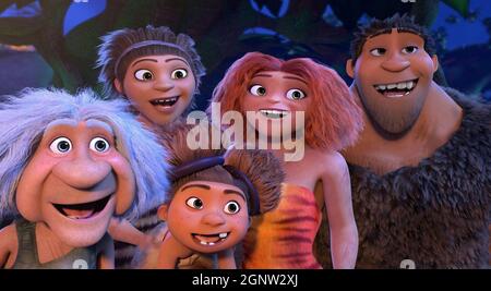 GUY, EEP, GRUG, UGGA, SANDY, THUNK POSTER, THE CROODS, 2013 Stock Photo ...
