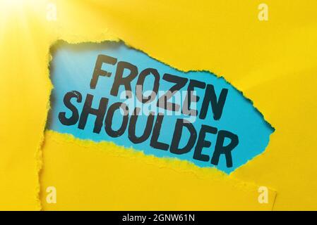 Hand writing sign Frozen Shoulder. Business concept characterized by ...