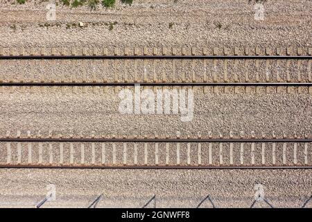 Double railroad tracks, Aerial image Stock Photo - Alamy