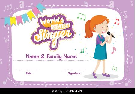 World greatest singer certificate template illustration Stock Vector ...